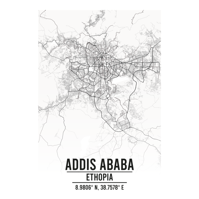 Addis Ababa, Ethiopia A3 Map Print - Retro Progression Addis Ababa, Ethiopia A3 Map Print - Retro Progression